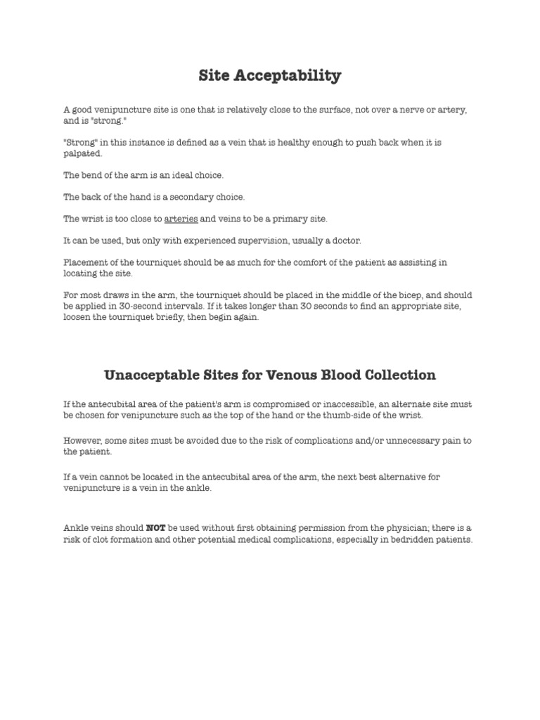 Acceptable Sites & Sites To Avoid | PDF | Intravenous Therapy | Vein