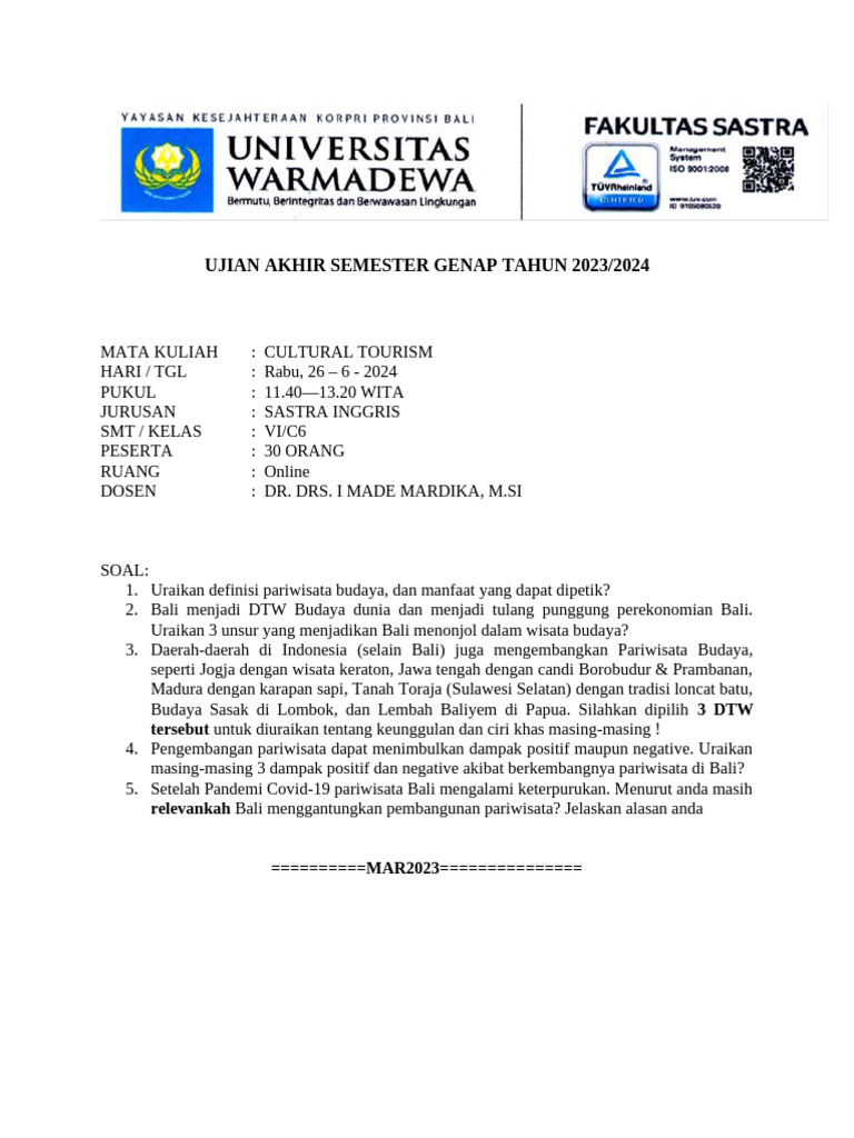 SOAL UAS Genap 2023 C6 FS | PDF | Sejarah