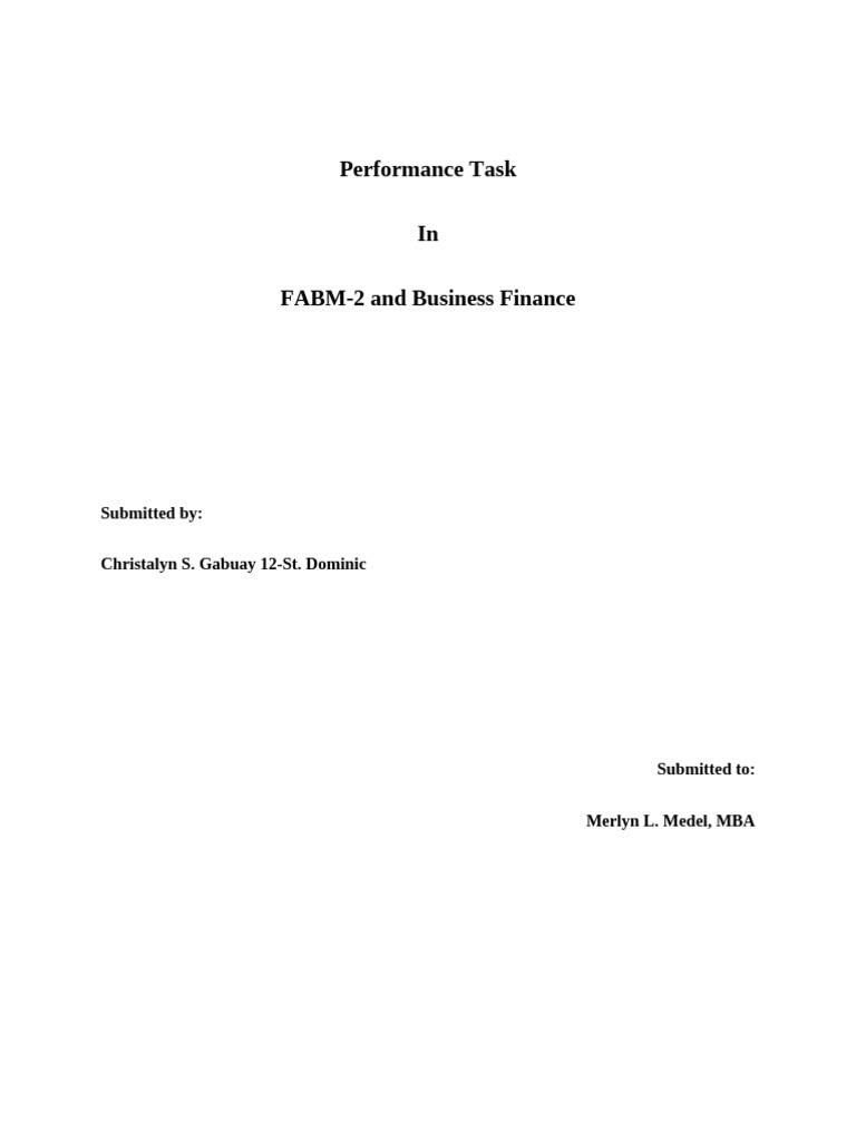 Performance Task On FABM Karol | PDF | Finance & Money Management | Credit