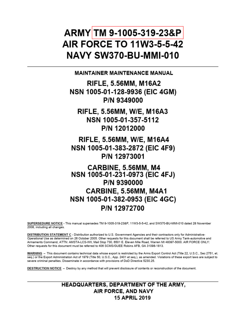Army TM 9-1005-319-23&P Air Force To 11W3-5-5-42 Navy Sw370-Bu-Mmi-010 ...