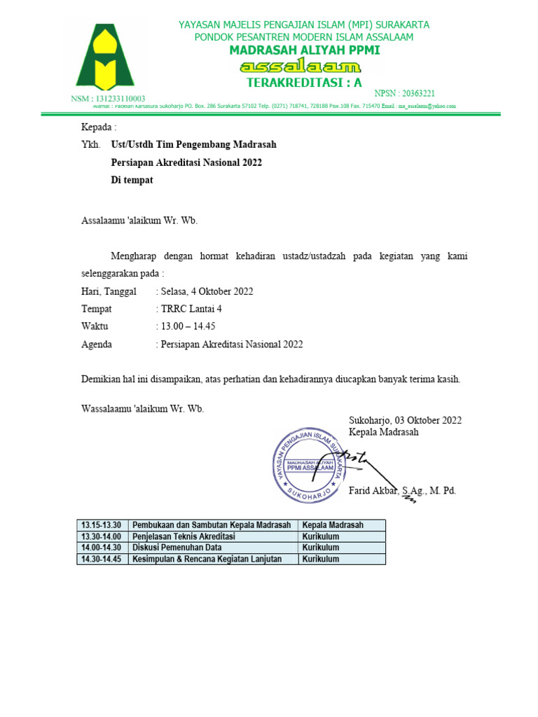Persiapan Akreditasi MA PPMI Assalaam | PDF