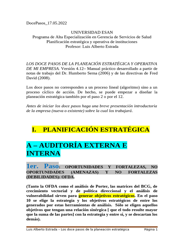 Doce Pasos para la Planeación Estratégica | PDF | Cadena de valor ...
