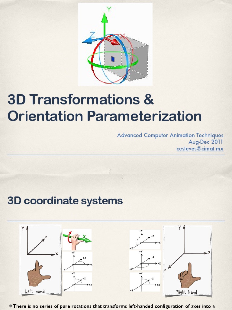 3D Transformations & Orientation Parameterization: Advanced Computer ...