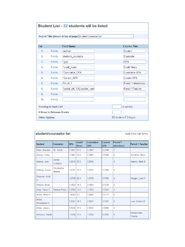 List Students Example | PDF