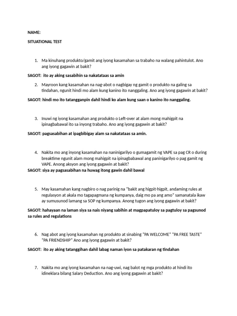 Situational Test Word (24chicken) | PDF