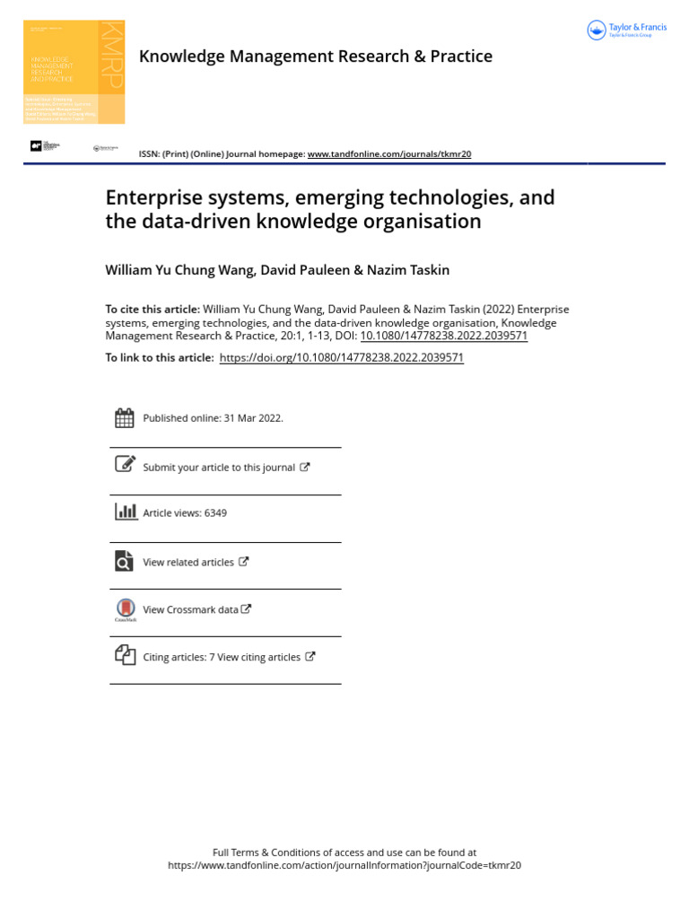 Enterprise Systems Emerging Technologies and The Data-Driven Knowledge Organisation | PDF ...