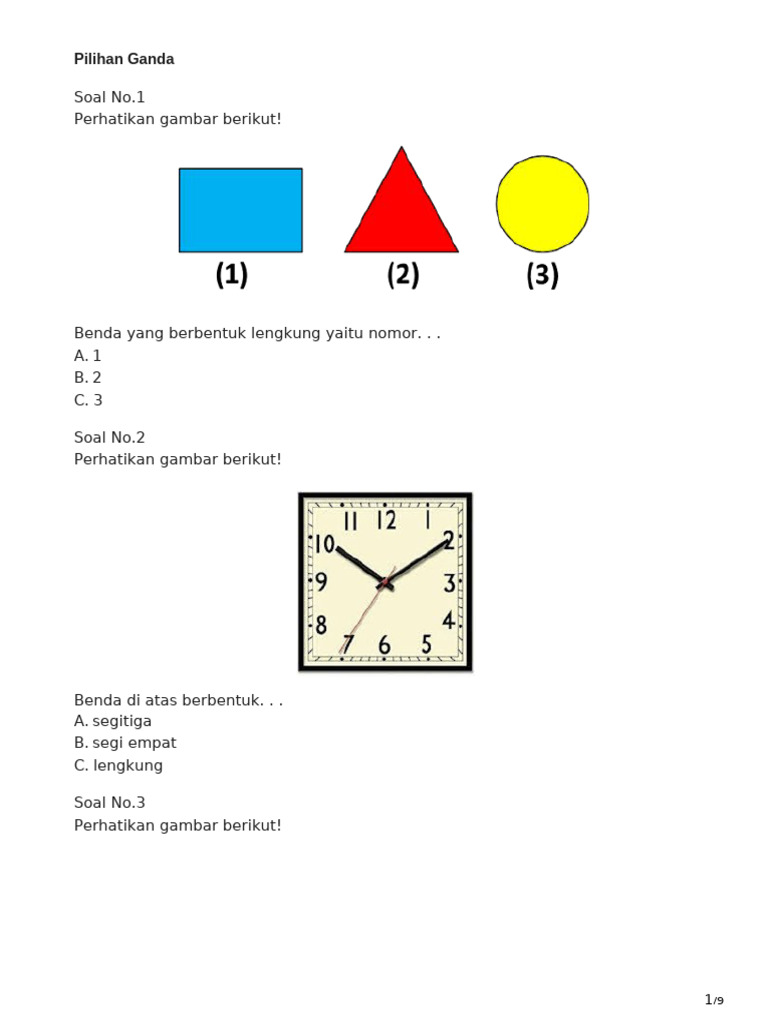 Soal Matematika Kelas 1 Mengenal Bentuk | PDF | Seni