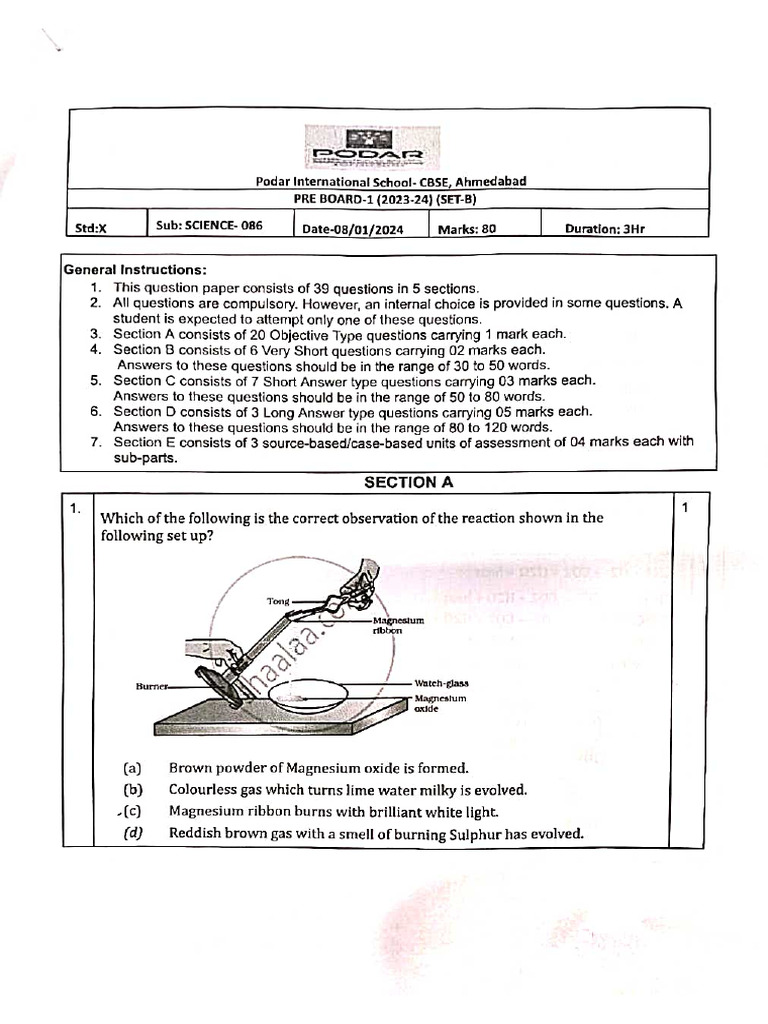 Class10 Preboard Podar | PDF