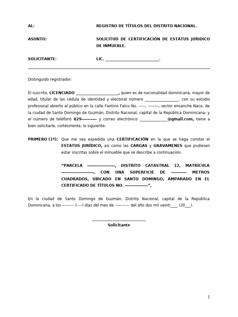 Solicitud de Estatus Jurídico de Inmueble | PDF