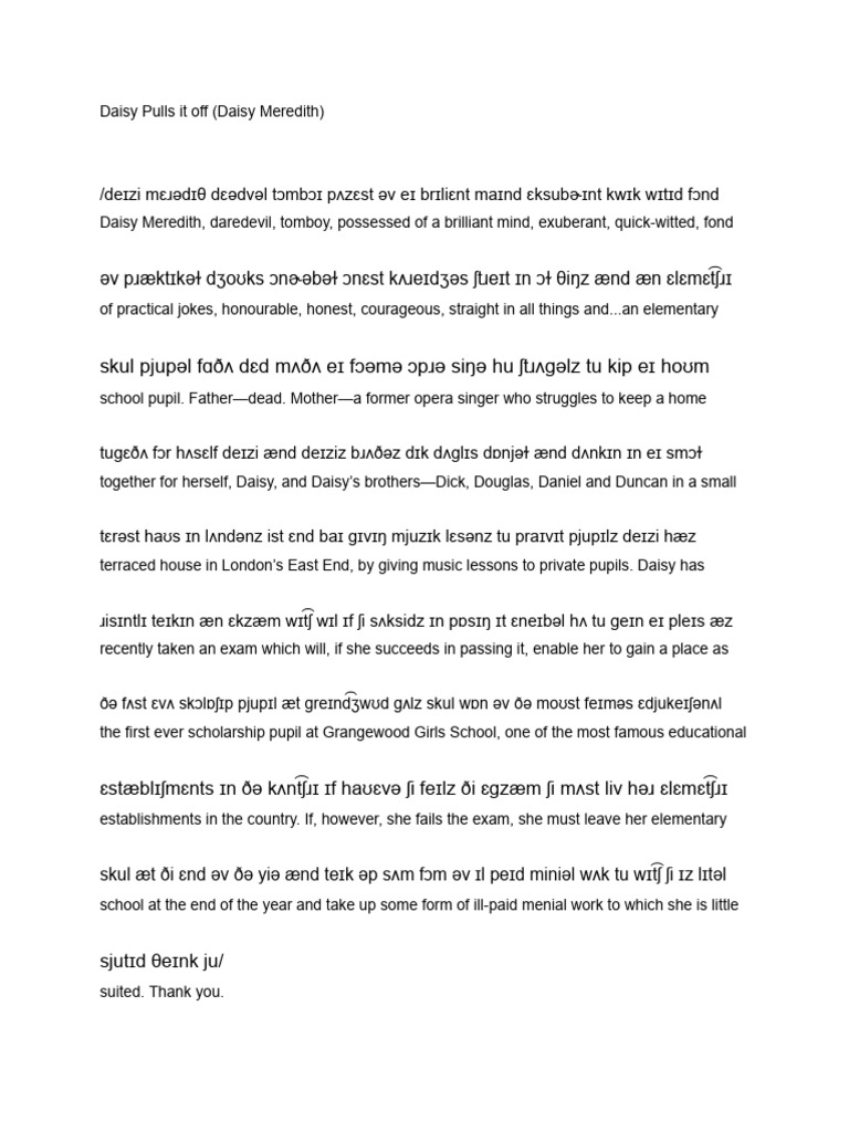 Denise Deegan - Daisy Pulls It Off Monologue | PDF