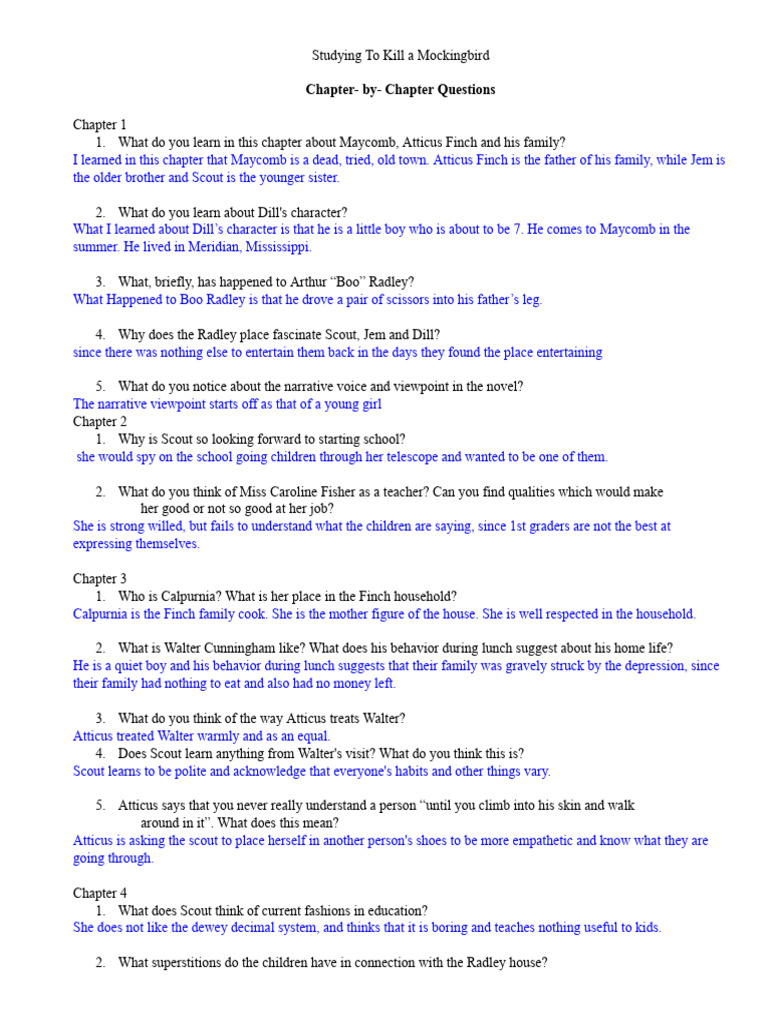 Copy of Alexis Biazzo - 2024 Comprehension Questions For To Kill A ...