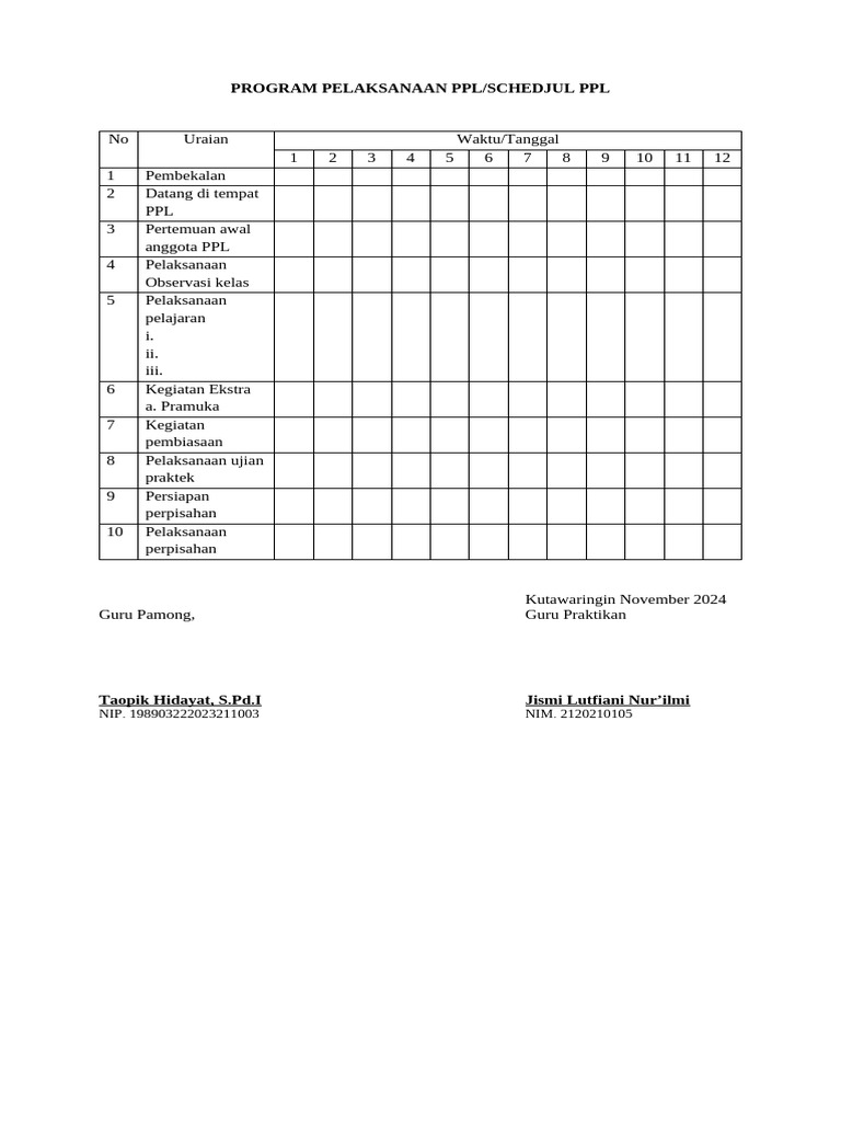Jadwal Pelaksanaan PPL 2024 | PDF | Bisnis | Seni