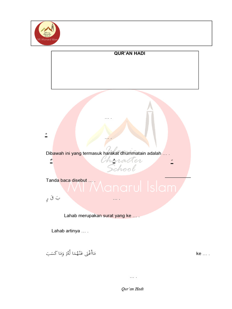 Soal Pts Genap Al-Quran Hadits Kelas 1 | PDF
