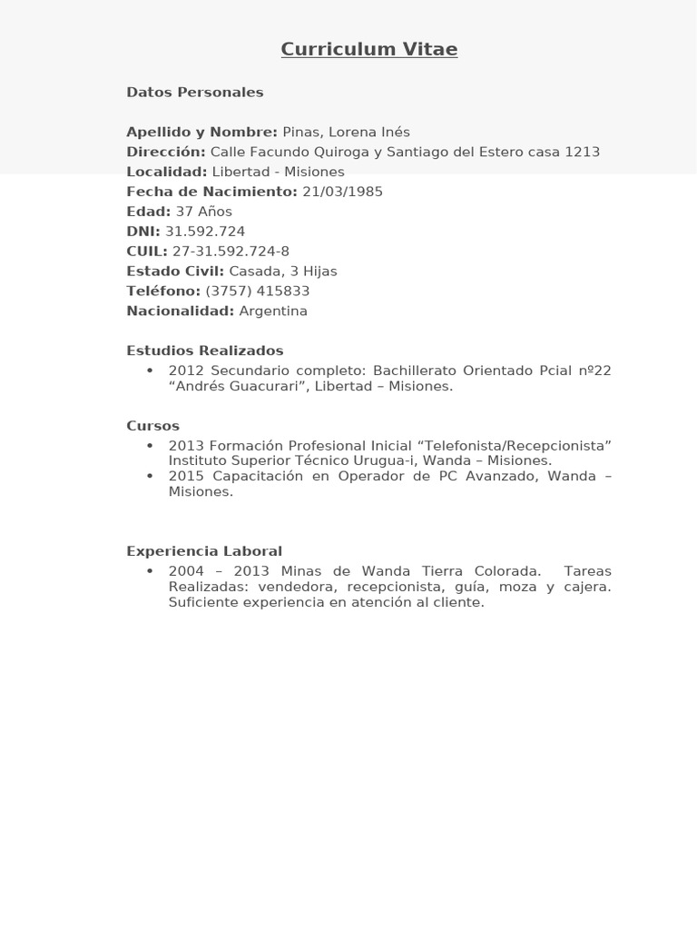 Curriculum Vitae Lorena | PDF