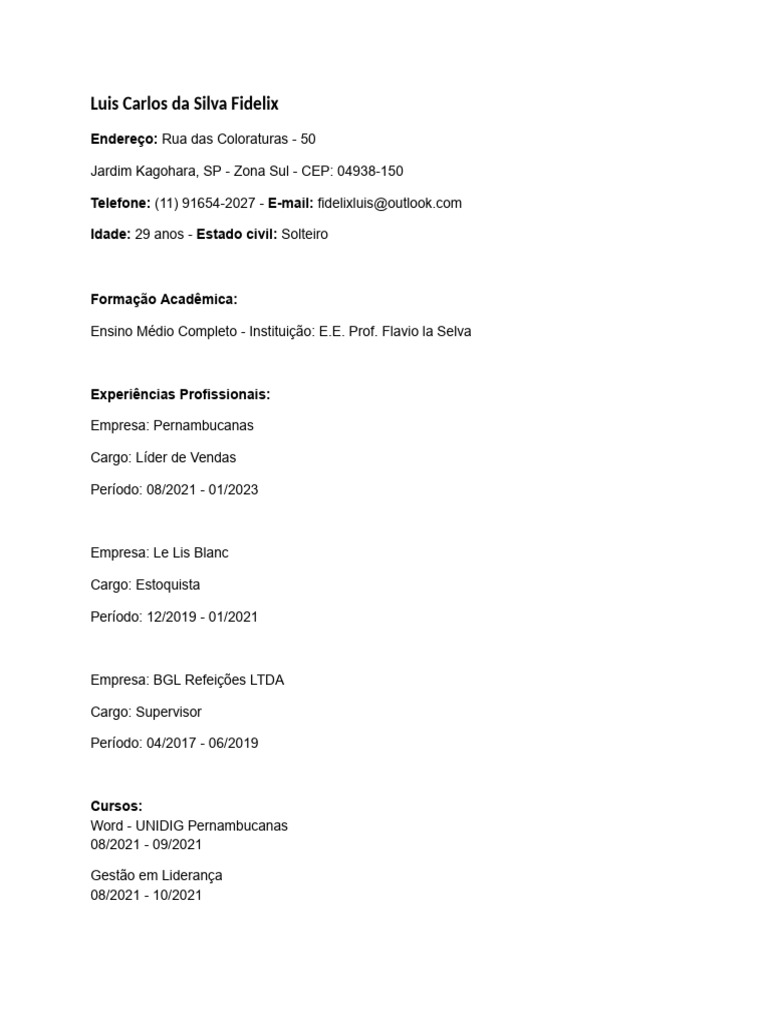 Curriculo Luis Carlos | PDF