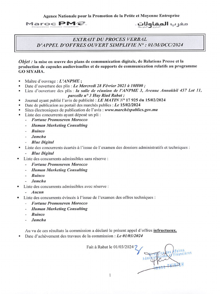 Extrait PV AO 01-M-DCC-2024 | PDF