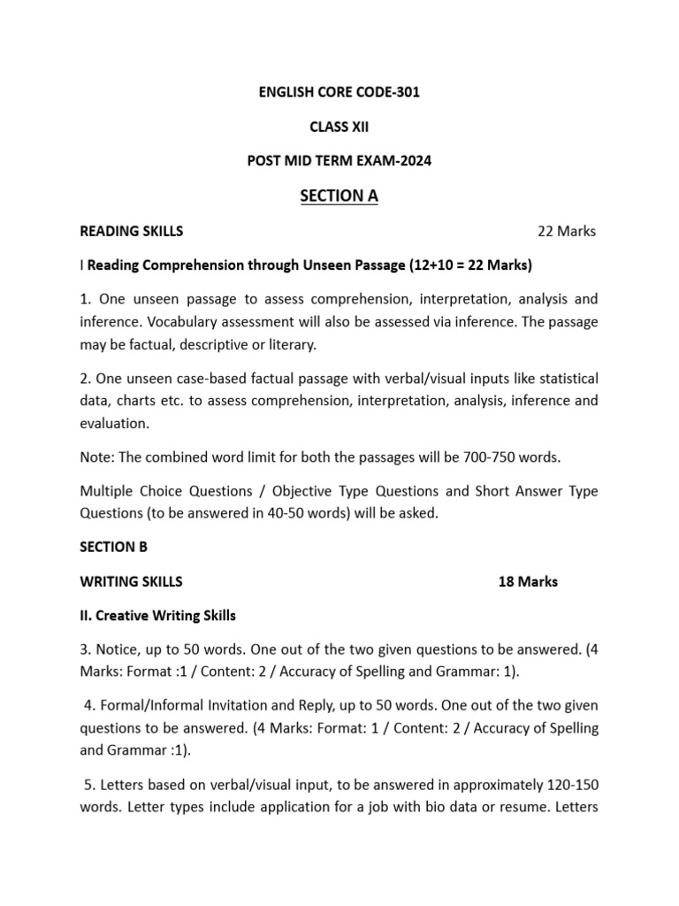 BP Xii Posmt English Core | PDF | Reading Comprehension | Cognition