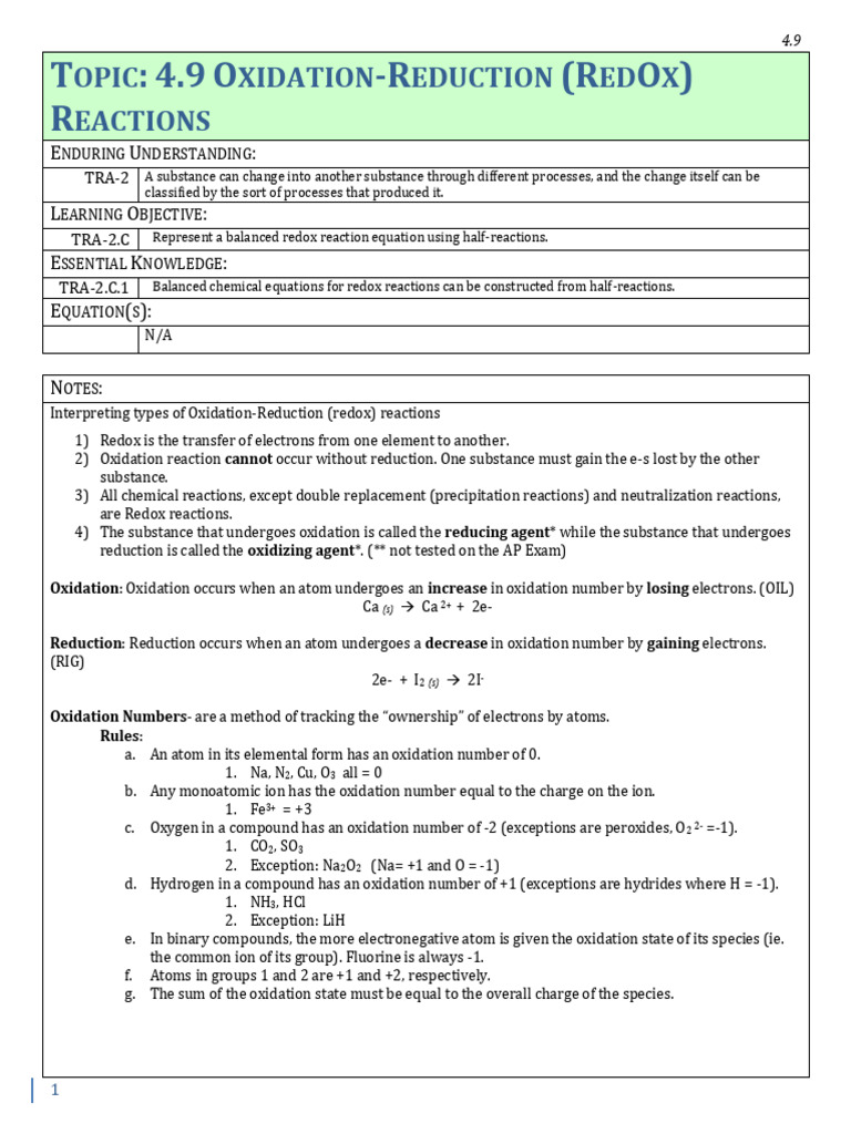 4 9+Oxidation+Reduction+ (Redox) +reactions | PDF | Redox | Chemical Reactions