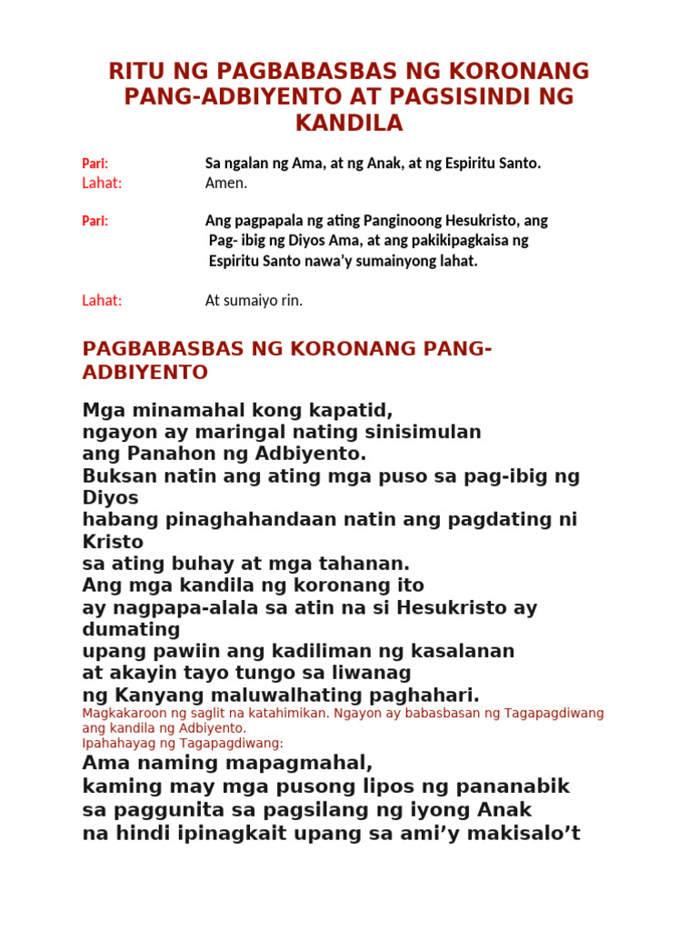 Pagbabasbas NG Korona NG Adbiyento | PDF