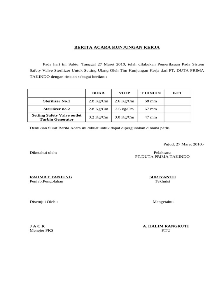 Berita Acara Kunjungan Kerja | PDF