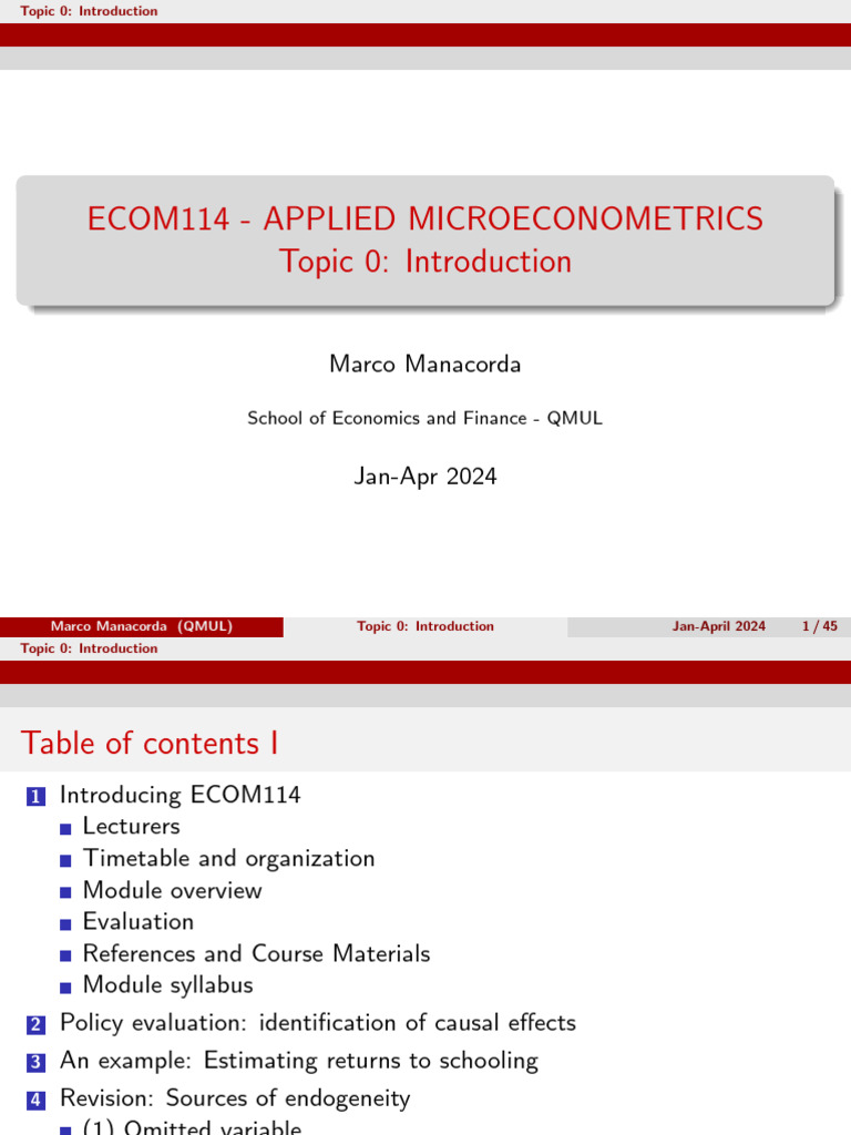 Lect0 Intro QMUL2024 | PDF | Endogeneity (Econometrics) | Ordinary Least Squares