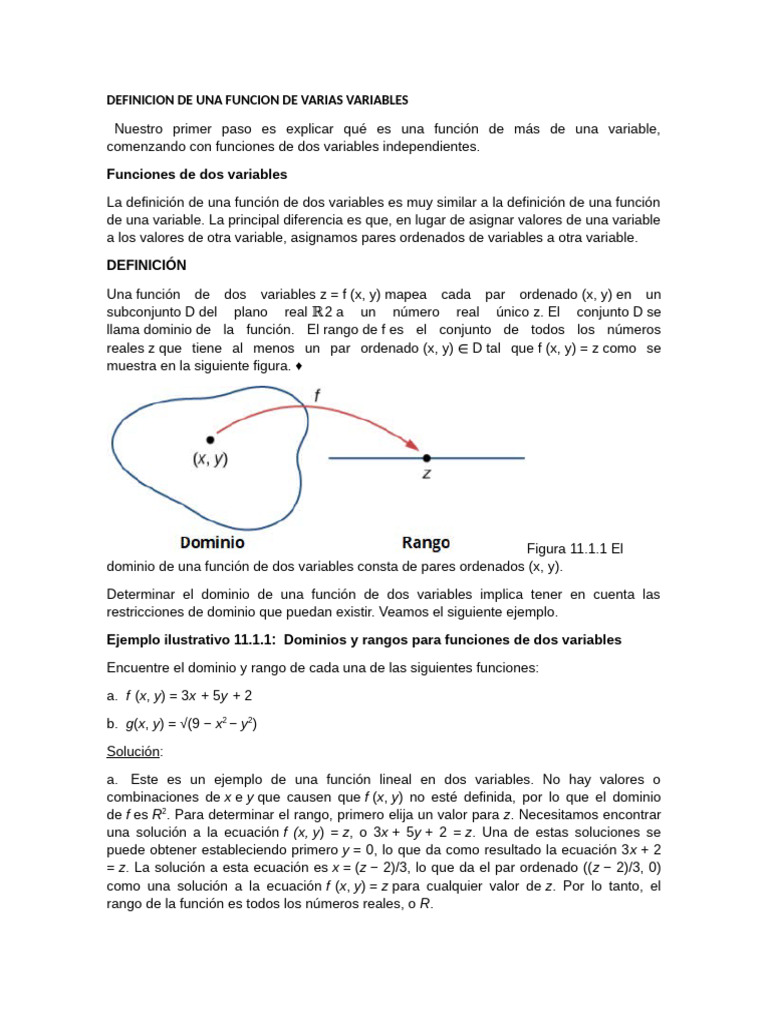 Definicion de Una Funcion de Varias Variables | PDF | Función (Matemáticas) | Variable (Matemáticas)