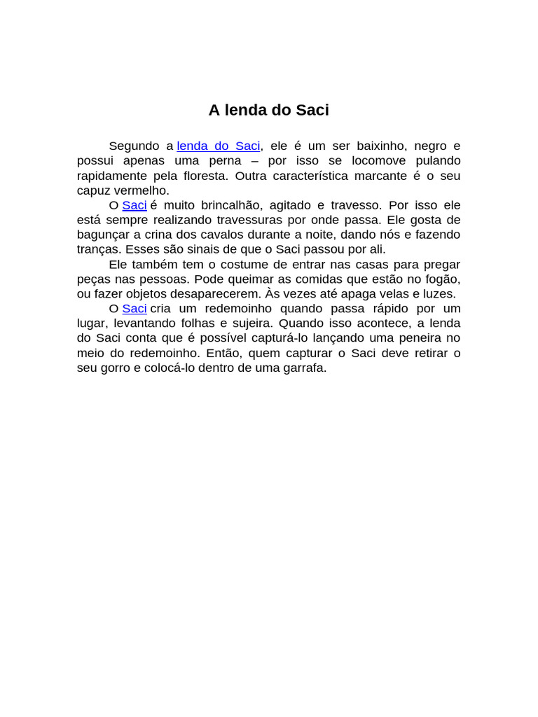 A lenda do Saci | PDF