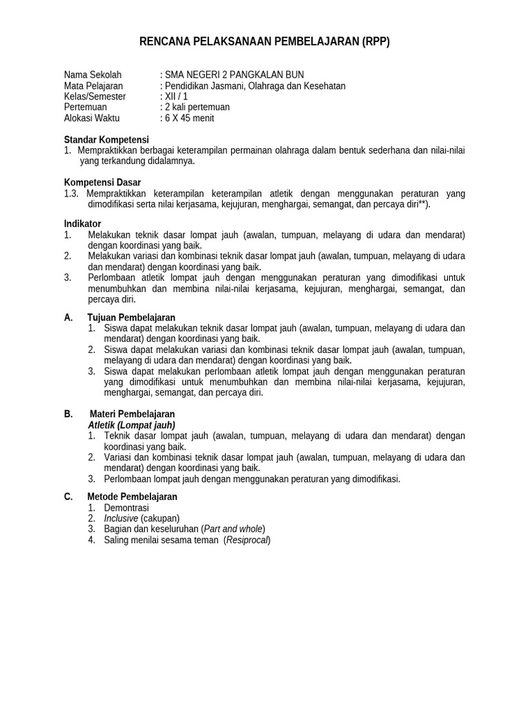 RPP-Penjas-Atletik-Lompat-Jauh-Kelas-XII-Semester-1 PAMAN OKTA | PDF