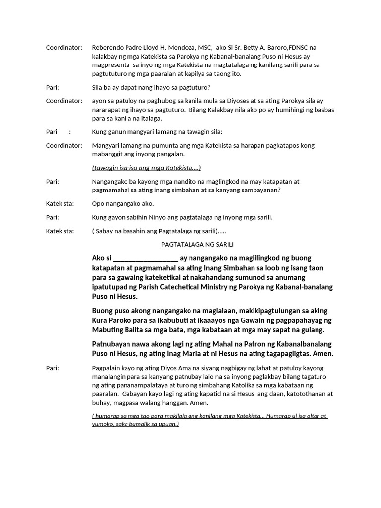 Pagtatalaga NG Mga Katekista | PDF