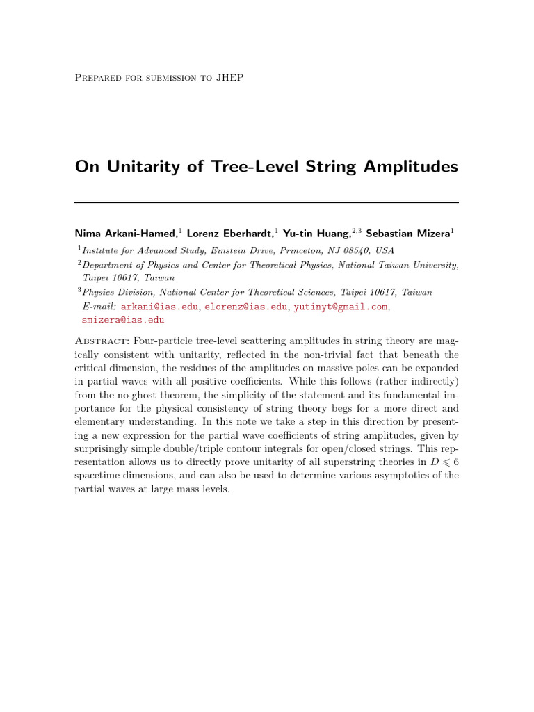 On Unitarity of Tree-Level String Amplitudes | PDF | String Theory | Scientific Theories