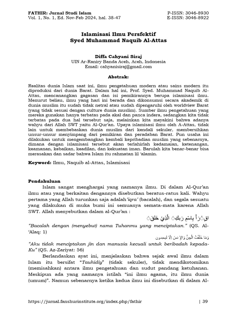 Islamisasi Ilmu Persfektif Syed Muhammad Naquib Al-Attas: Diffa Cahyani Siraj | PDF | Ilmu ...