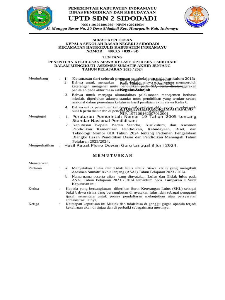 Surat Keputusan Kelulusan | PDF