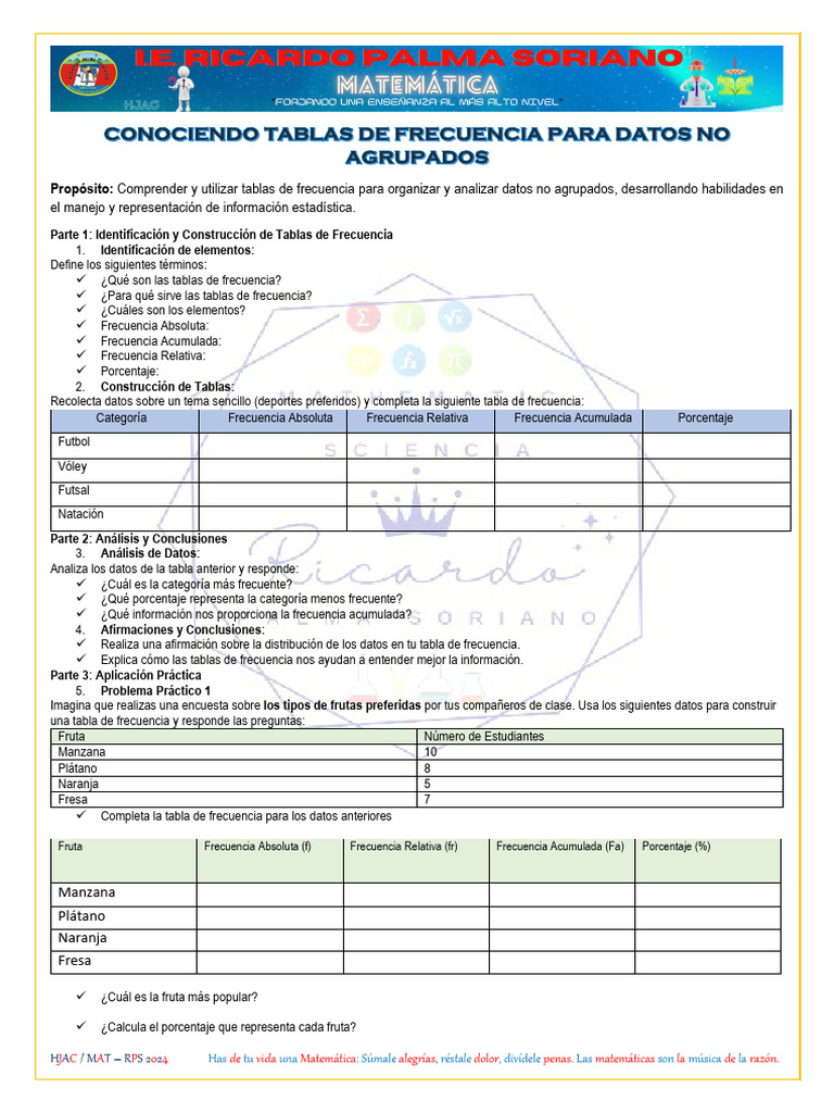 Formato de MATE - Estadística 1ro EF | PDF
