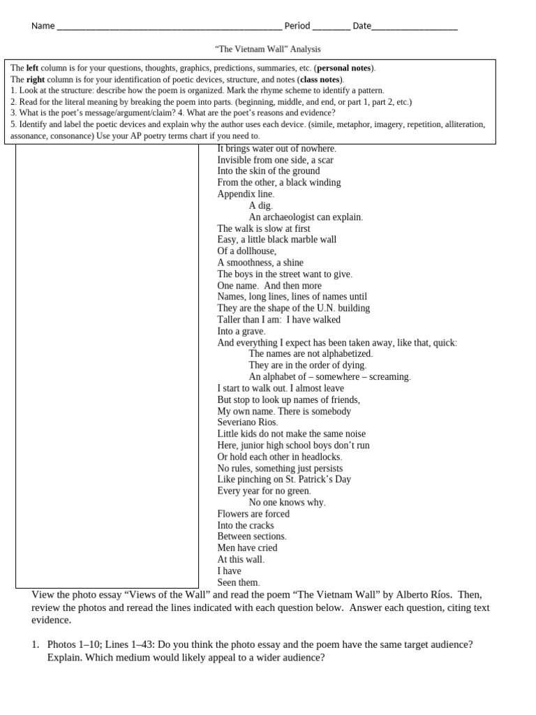 Analyzing "The Vietnam Wall" Poem | PDF | Poetry