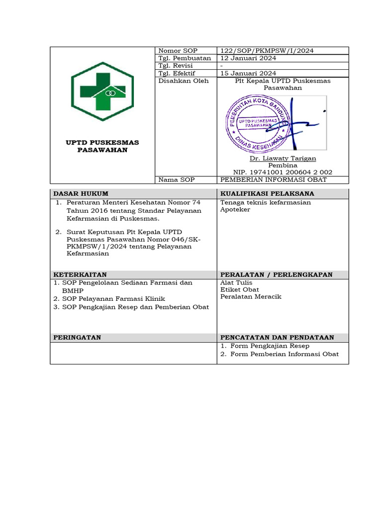 SOP PSW Pemberian Informasi Obat | PDF