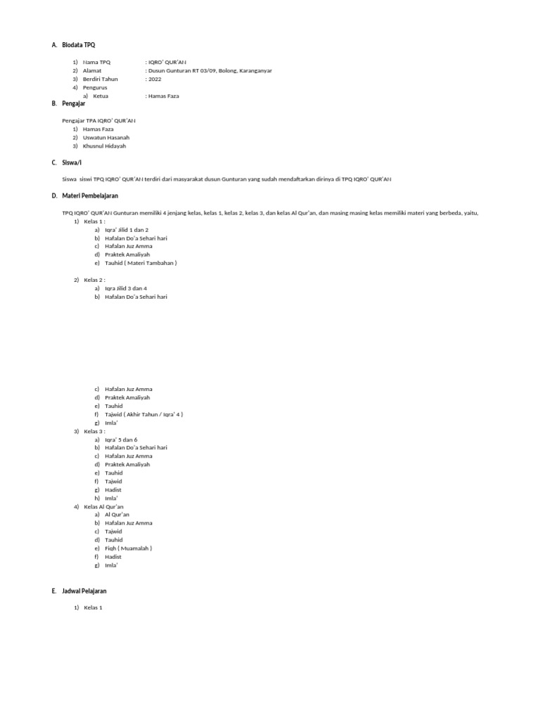 Contoh - RPP - Dan - Silabus - TPQ IQRO' QUR'AN | PDF