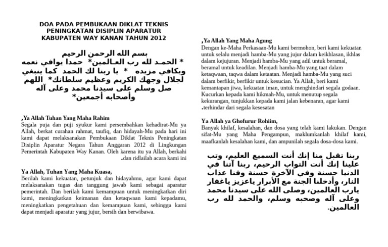 Doa Pembukaan Diklat Disiplin Aparatur | PDF | Karier & Perkembangan | Agama & Spiritualitas