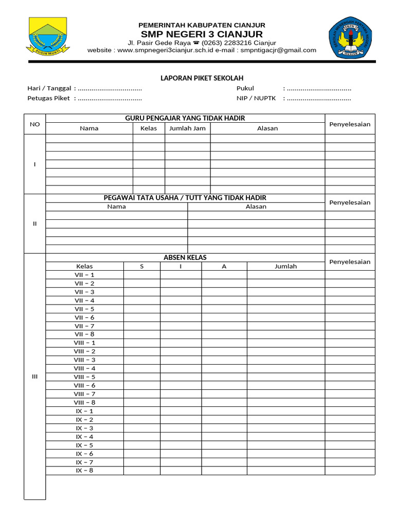 Laporan Piket Sekolah | PDF