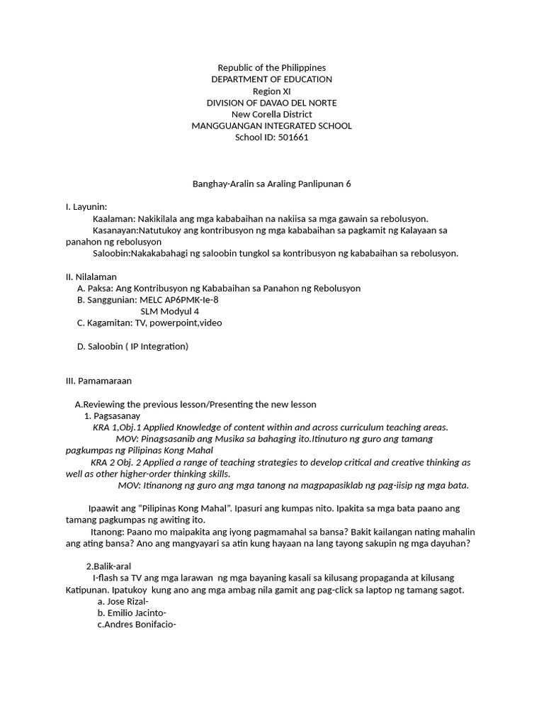 Cot Lesson Plan SY 2023-2024 AP | PDF