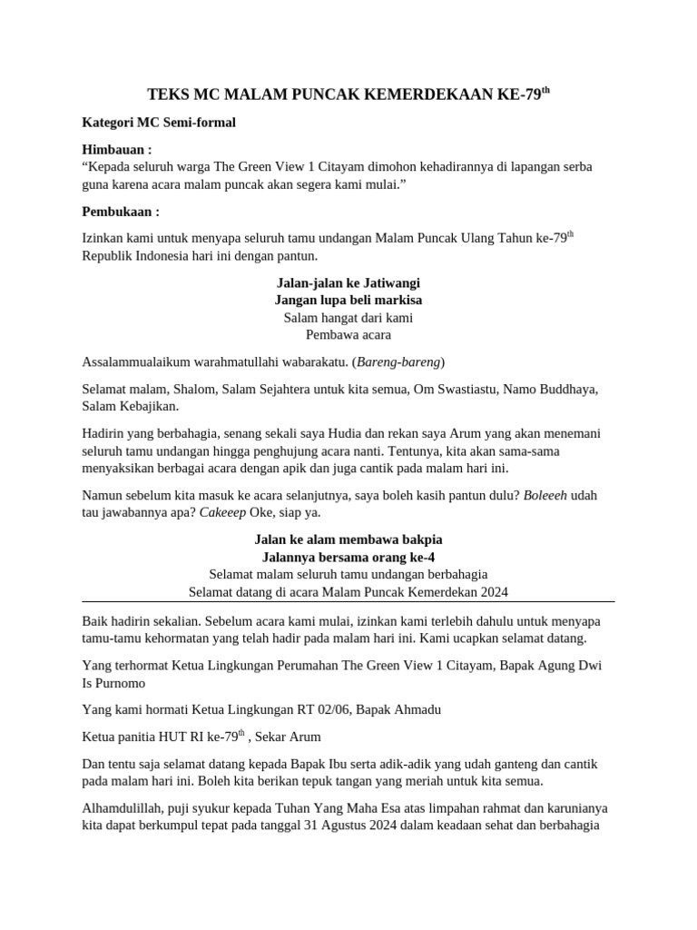 Teks MC Malam Puncak | PDF | Seni