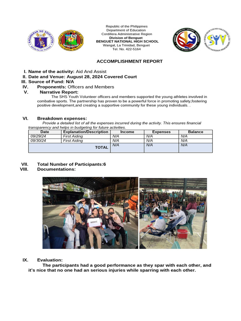 Accomplishment-report-Format Shs Voulunteer Club Aid and Assist | PDF