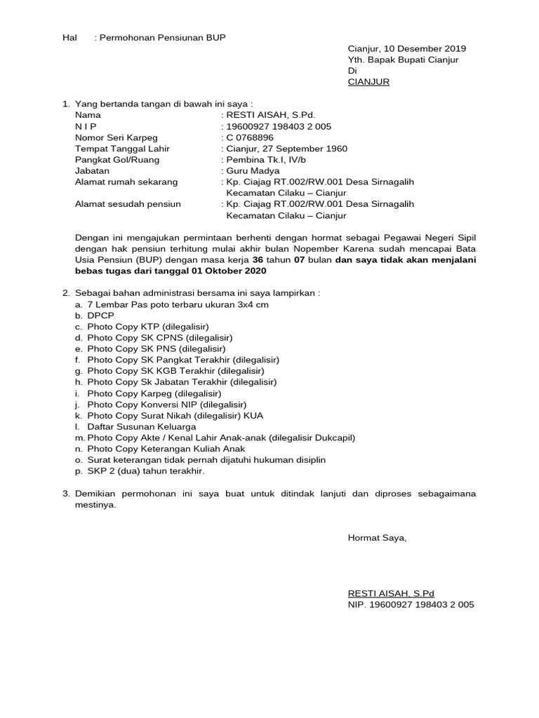 Permohonan Pensiun BUP | PDF