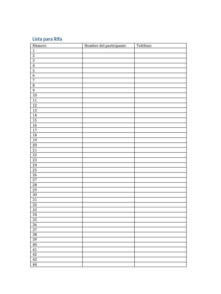 Lista para Rifa 80 Numeros | PDF
