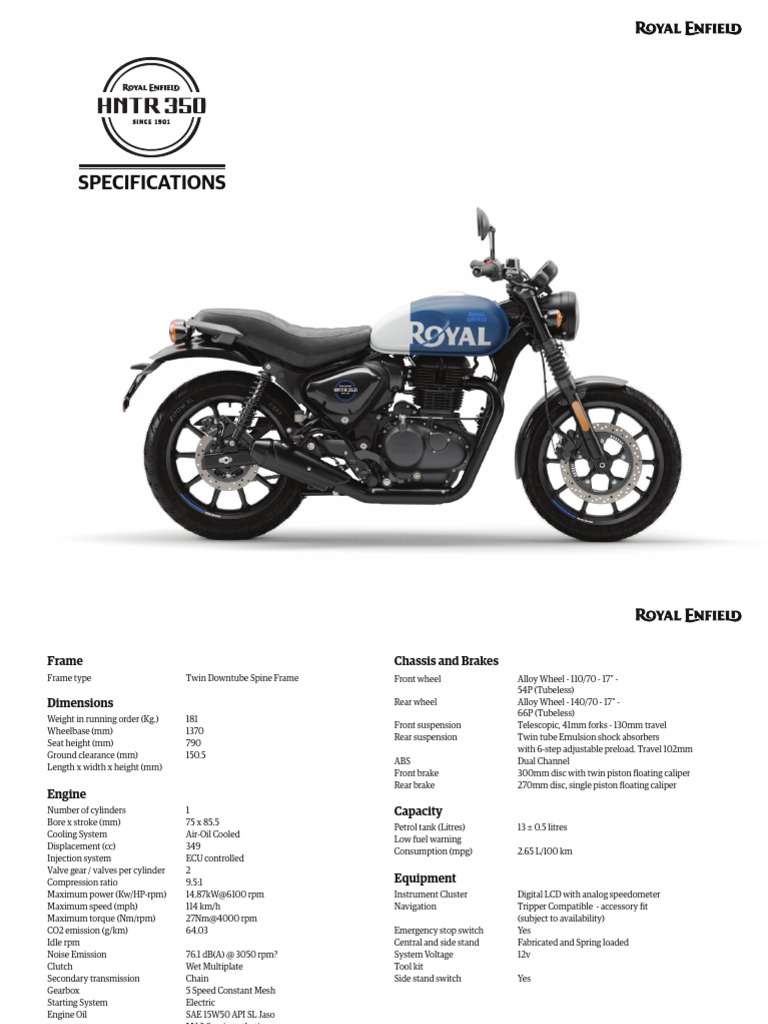 Royal Enfield Hunter 350 Specs | PDF | Anti Lock Braking System | Motor ...
