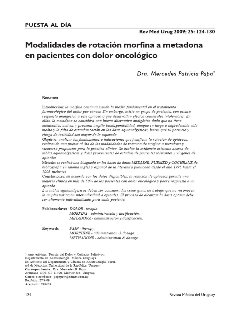 Rotación de morfina a metadona en dolor oncológico | PDF | Analgésico ...