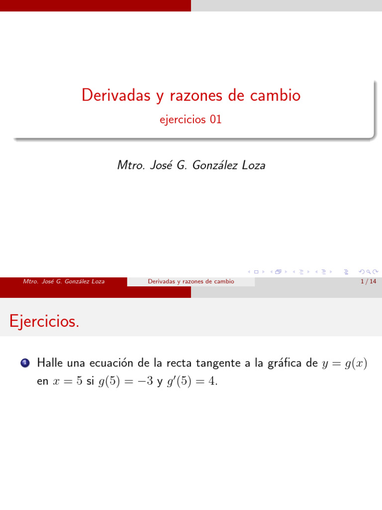 Cálculo Diferencial Derivadas y Razones de Cambio Ejer 01 | PDF