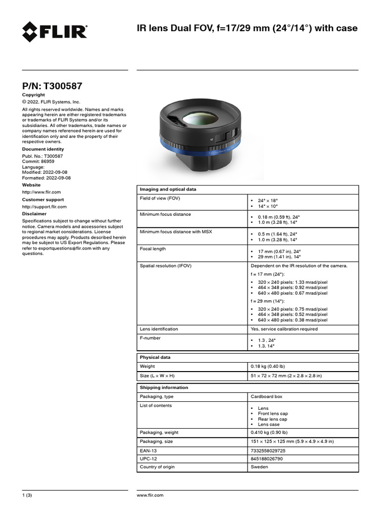 Datasheet IR Lens Dual 24-14 | PDF | Field Of View | Pixel