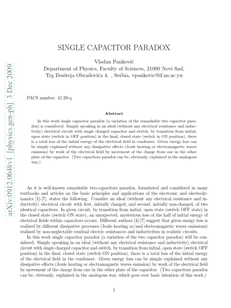 Single Capacitor Paradox | PDF | Capacitor | Electricity