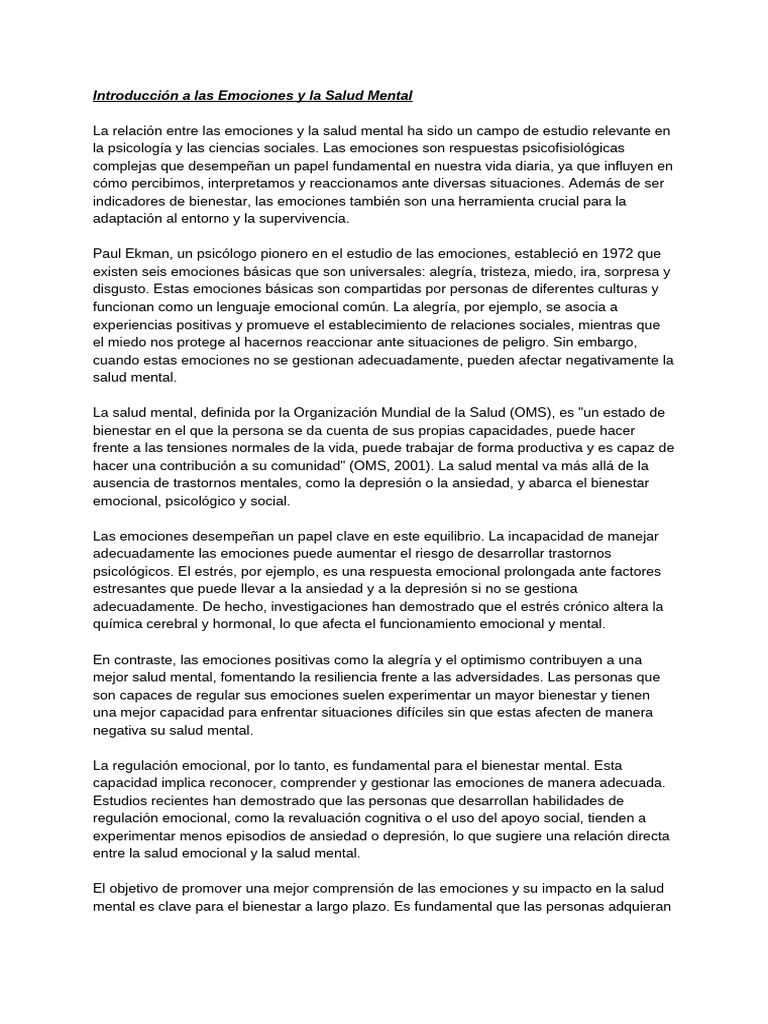 Introducción - Salud Mental y Emociones | PDF | Las emociones | Salud ... Introducción - Salud Mental y Emociones | PDF | Las emociones | Salud ...