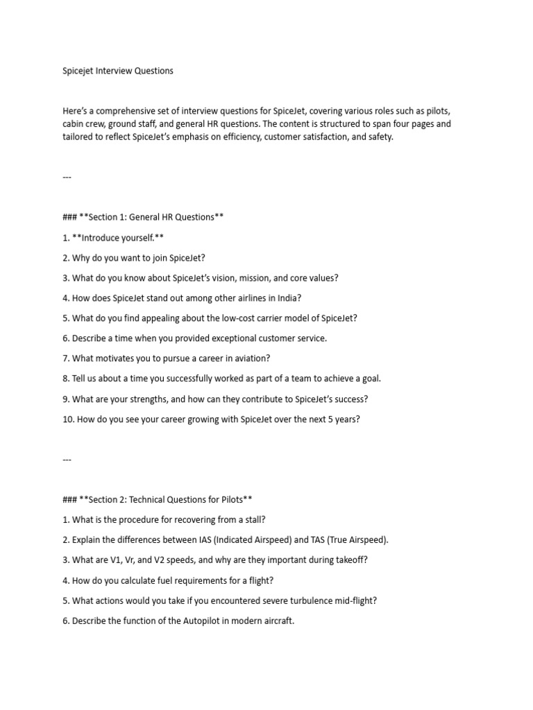 Spicejet Interview Questions | PDF | Aviation